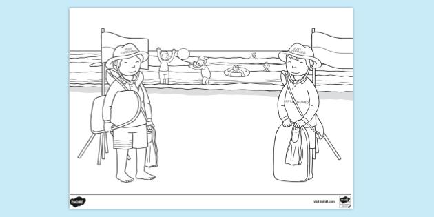 Beach Lifeguards Colouring Page