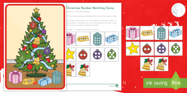 Christmas Tree Number Matching Game - Number Recognition, Shape