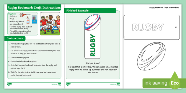 FREE! - Rugby Bookmark Craft with Instructions