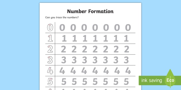 Number Formation 0-9 Worksheet (teacher made)