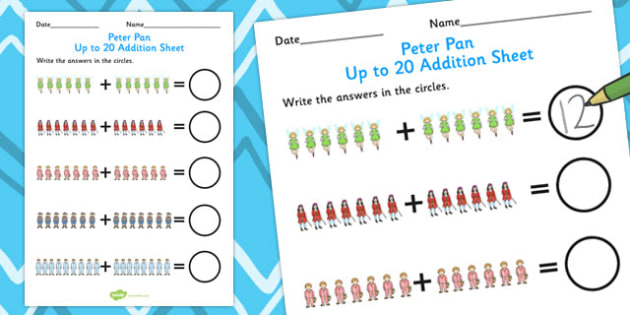 FREE! - Peter Pan Up to 20 Addition Sheet (teacher made)