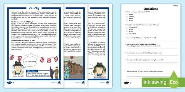 UKS2 VE Day Reading Comprehension (teacher made)