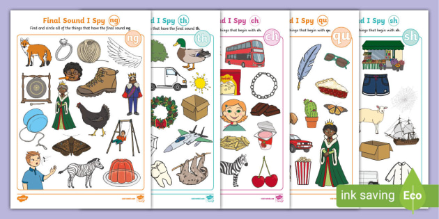 Initial and Final Sounds I Spy Digraphs ch, sh, th,ng, qu Activity Pack