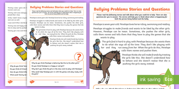 Bullying Problems Stories and Questions 3 Worksheet