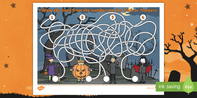 Halloween Themed Pencil Control Maze Activity