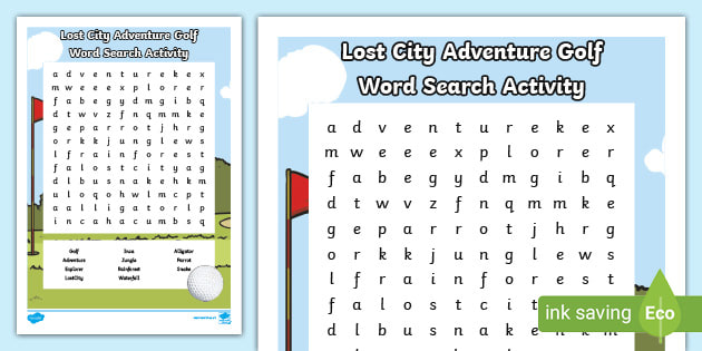 Lost City Adventure Golf Word Search Activity - Twinkl