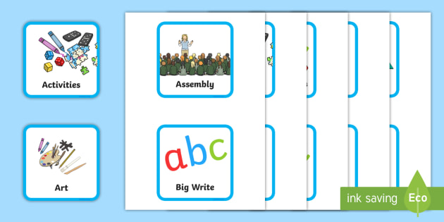 Large Cards for Vertical Visual Display Timetable
