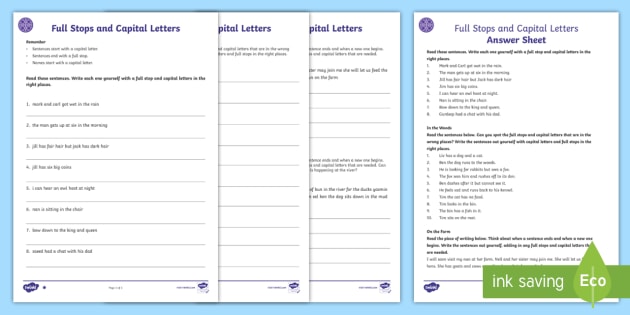 Middle East Capital Letters and Full Stops with Phase 3 Words Worksheet