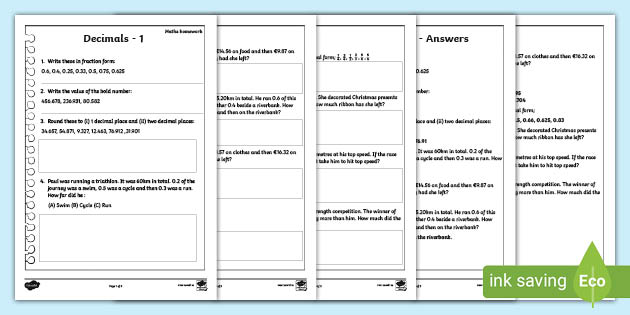Maths Homework - Decimals 1
