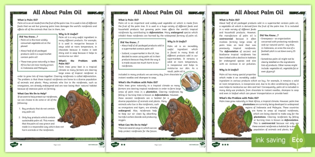 LKS2 Palm Oil Differentiated Reading Comprehension Activity