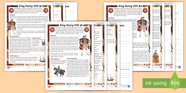KS2 Henry VIII Facts - Reading Comprehension Activity