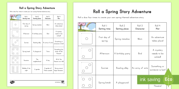 Roll a Spring Adventure Story Worksheet / Activity Sheet