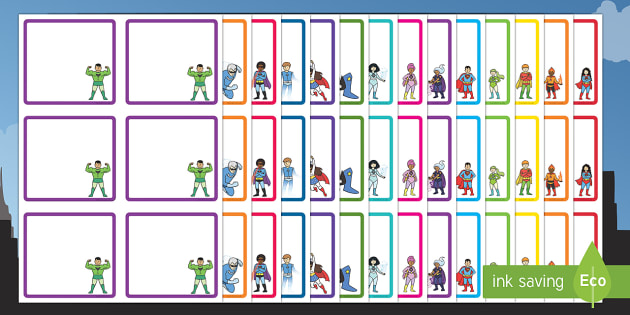 Superhero Themed Box File Labels, small peg labels