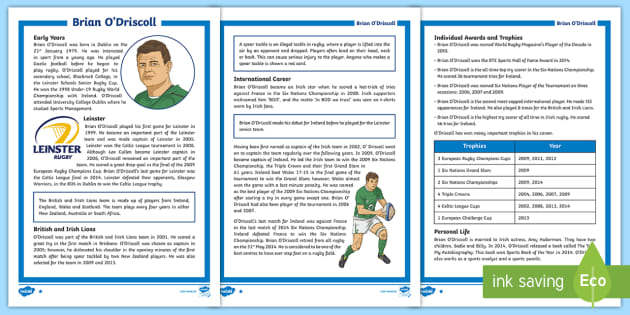 Brian O'Driscoll Differentiated Reading Comprehension Activity