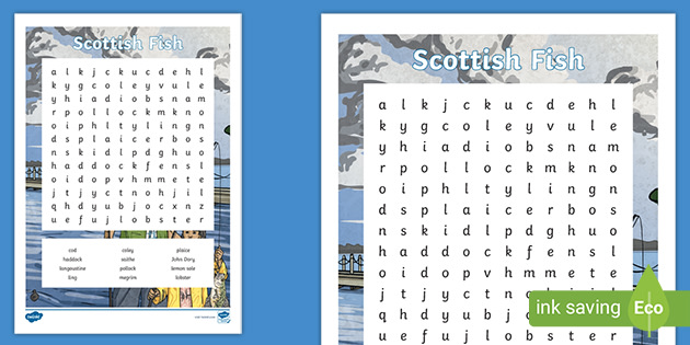 Scottish Fish Wordsearch - Second Level CfE - Twinkl