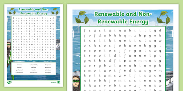 Renewable Energy Word Searches | twinkl.com.au