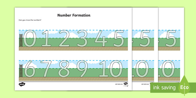 Sky, Grass, Ground Number Formation Worksheets