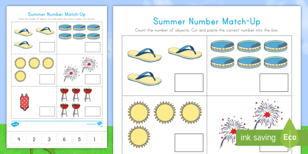 Summer Number Match-Up Worksheet / Worksheet - Summer, summer season, first
