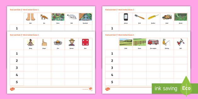 Find and Sink /f/ Initial Sound Game (teacher made)