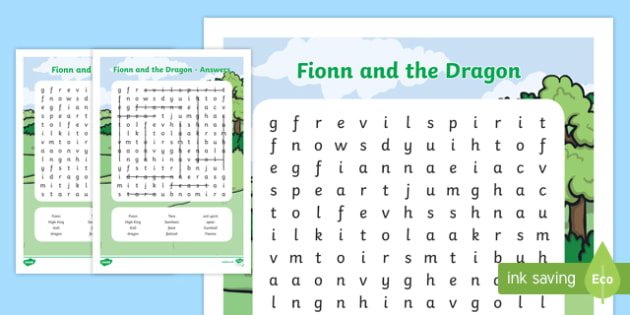 Fionn and the Dragon Themed Word Search