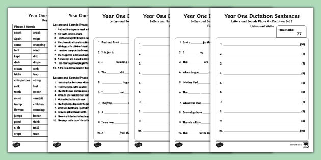 Year One Dictation Sentences Assessment Pack (teacher made)