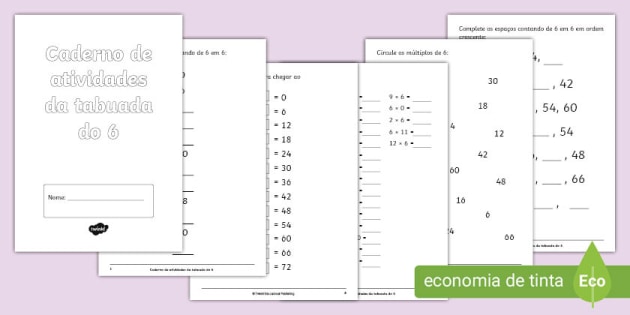Caderno de Atividades da Tabuada do 6 – Multiplicação