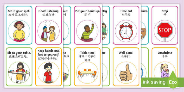 Behaviour Cards for Students - English/Mandarin Chinese