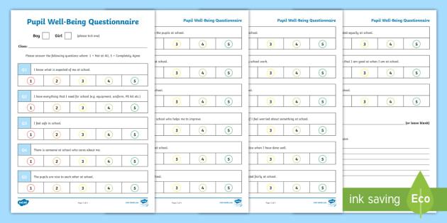 * NEW * Pupil Well-Being Questionnaire Checklist - well being, staff