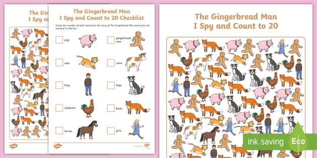 Gingerbread Man Counting to 10- I Spy Sheet (teacher made)