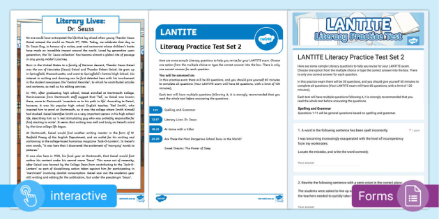 LANTITE Practice Test Literacy Set 2 Ι Prac Teachers