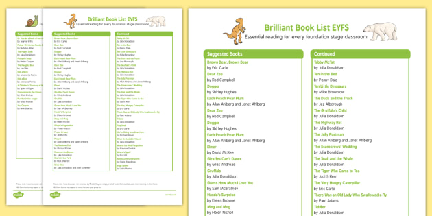 Brilliant Book List EYFS Book List (teacher made)