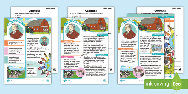 KS1 Edward Jenner Differentiated Reading Comprehension Activity