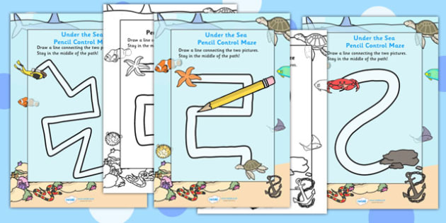 Under the Sea Pencil Control Path Worksheet / Worksheets