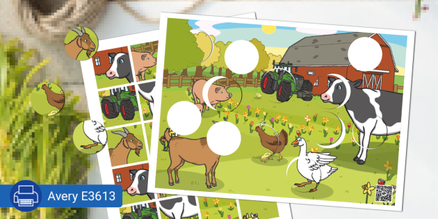 Farm Animals Sticker Puzzle - Fix the Picture Activity