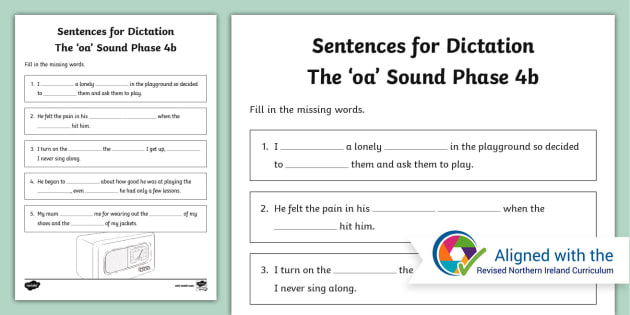 Linguistic Phonics Phase 4b 'oa' Sound Dictation Sentences Activity