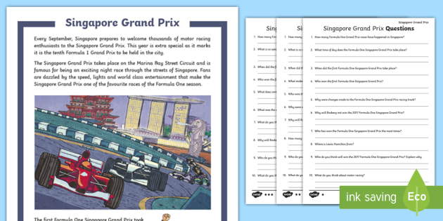 Singapore Grand Prix Differentiated Reading Comprehension Activity