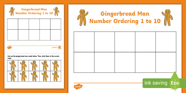 The Gingerbread Man Themed Cut and Stick Number Ordering 1 to 10 Activity
