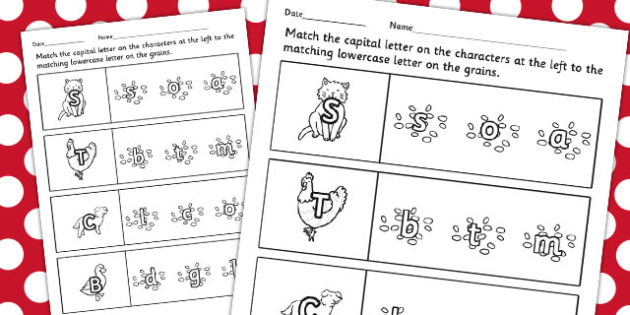 The Little Red Hen Themed Capital Letter Matching Worksheet - hen