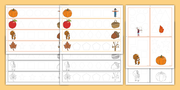 Fall-Themed Tracing Shapes Worksheets | Twinkl