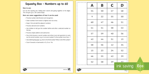 Squashy Boxes Numbers to 60 Craft (teacher made)