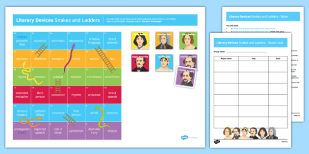 Literary Devices Activity - Snakes and Ladders Game Pack