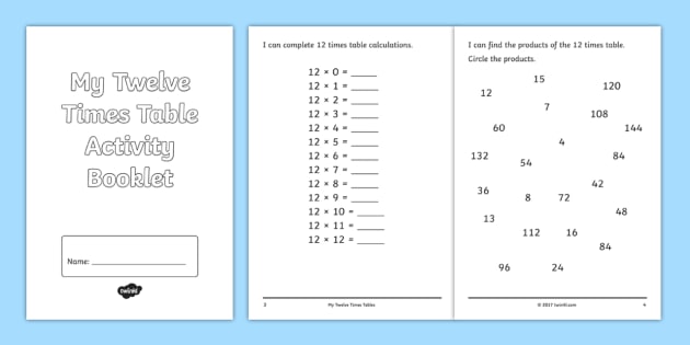 Twelve Times Table Activity Booklet Twelve Times Table Times