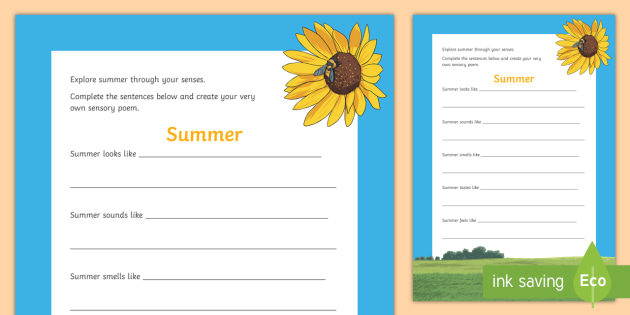 Sensory Summer Poems Worksheet | Twinkl Learning Resources