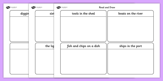 Phase 3 Caption Card Read and Draw Worksheets (teacher made)