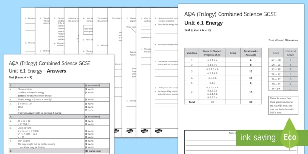 AQA Style Physics (Combined): Unit 1 Energy - KS4 Assessment