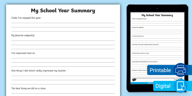 My School Year Summary Activity (teacher made)