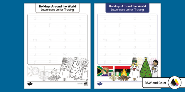Holidays Around the World Lowercase Letter Tracing Activity