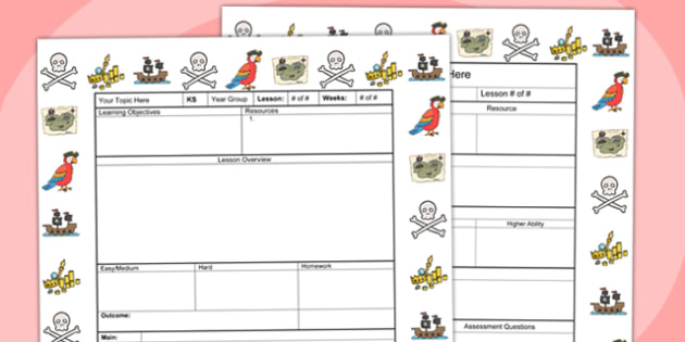 Pirates Themed Editable Individual Lesson Plan Template - plans