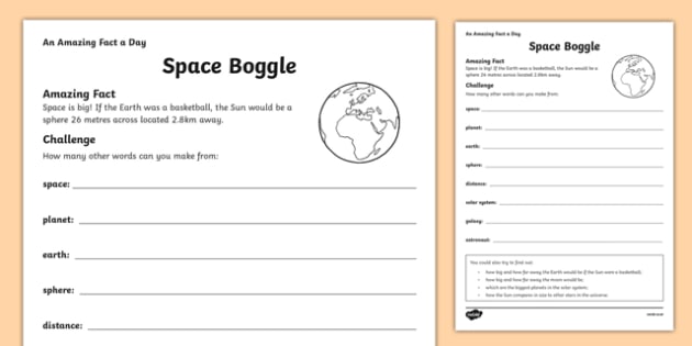 Space Boggle Worksheet / Worksheet