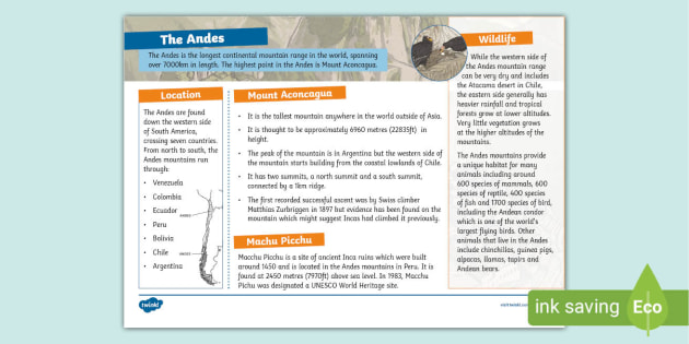 The Andes Fact File - KS2 - Geography - Twinkl